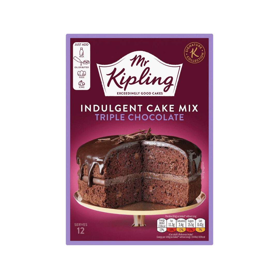Mr Kipling Indulgent Cake Mix Triple Chocolate – Discount Dragon